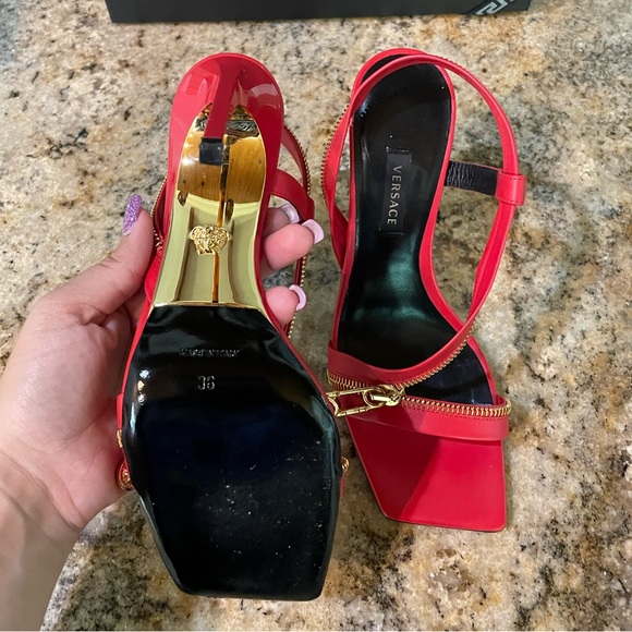 Versace | Shoes | Versace Medusa Red With Gold Safety Pinzipper ...